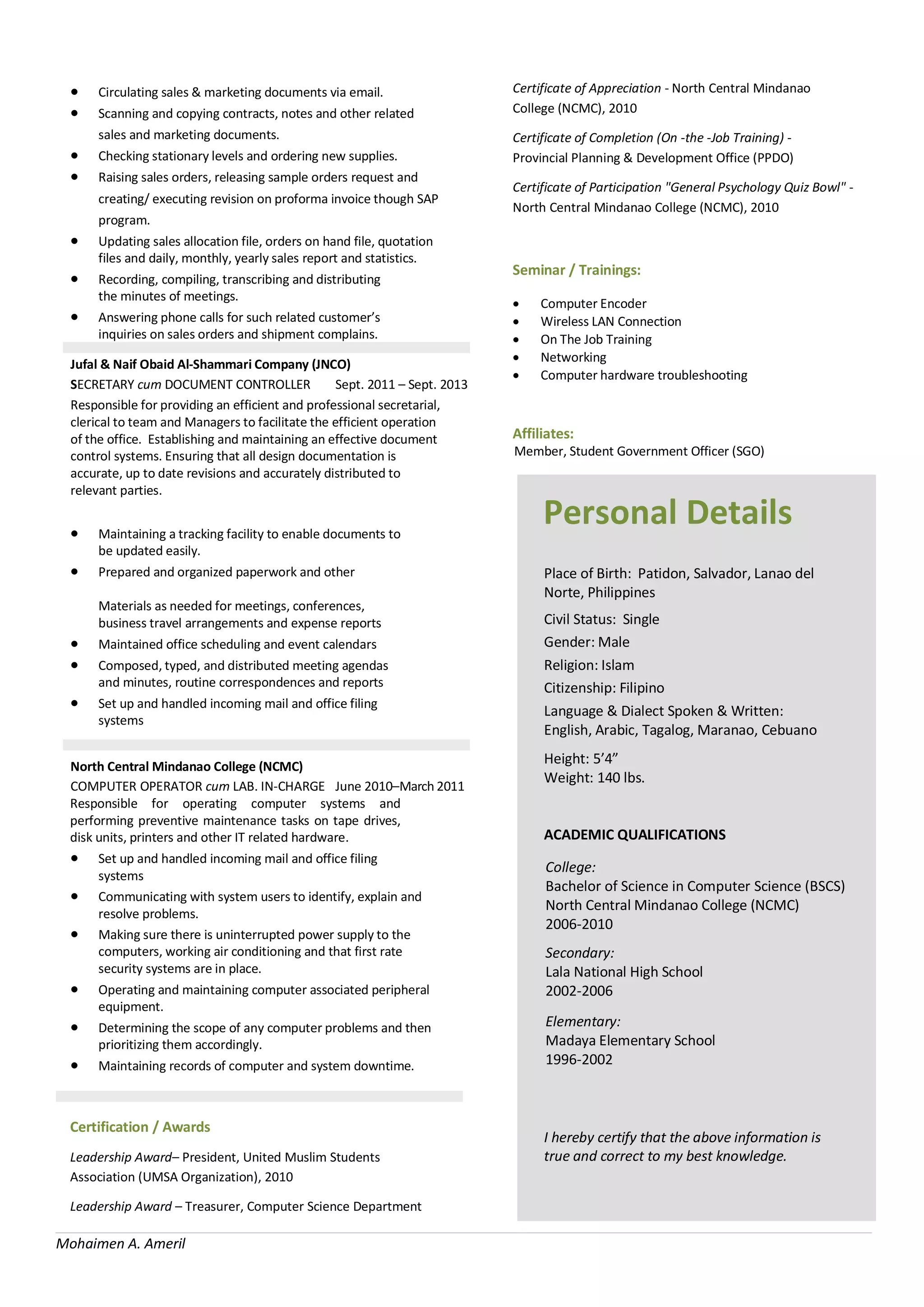 Mohaimen Ameril CV | PDF