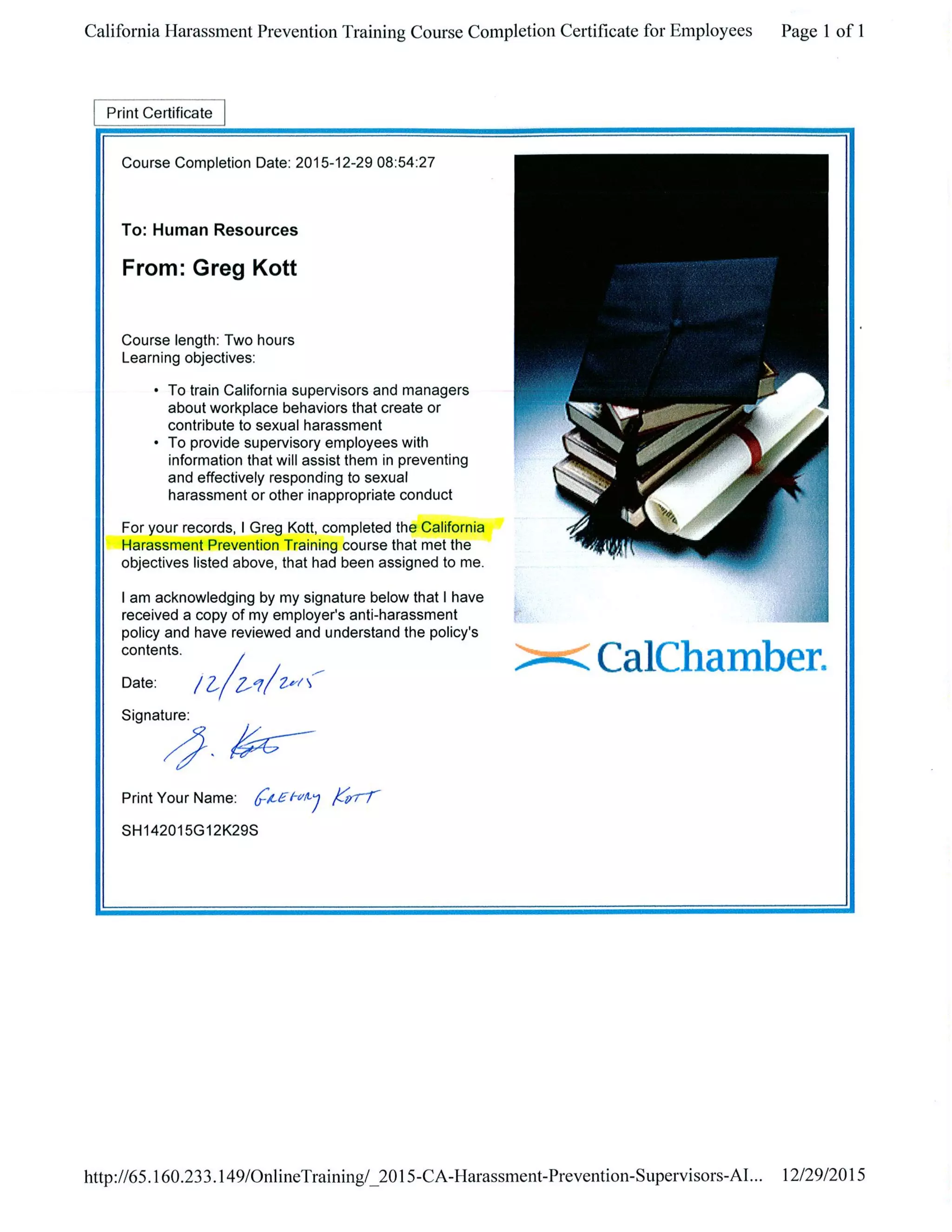 G. Kott - Training Certificates | PDF