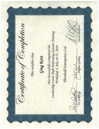 G. Kott - Training Certificates | PDF