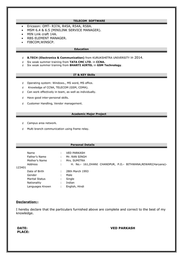 VED RESUME(1) | DOC | Telecommunications Industry | Industries