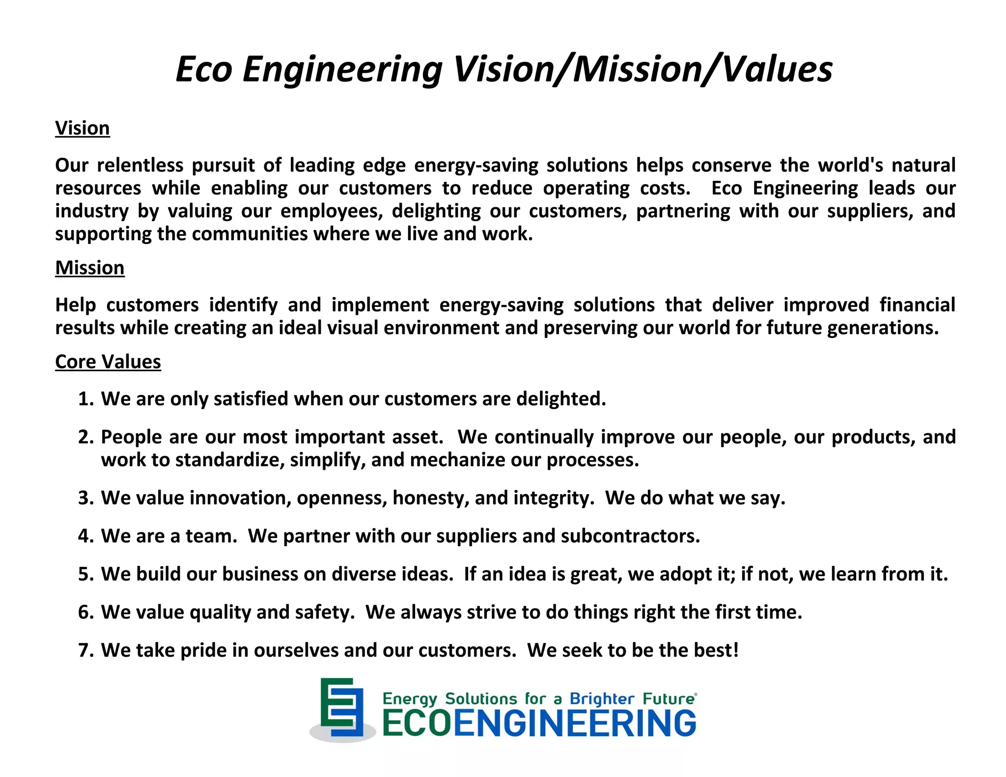 Eco Vision Mission Values | DOC