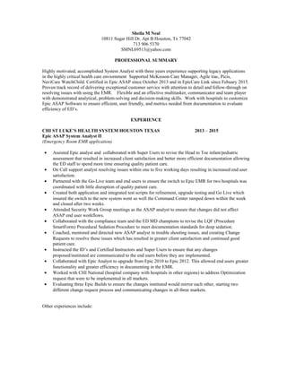 Sheila's System Analyst Resume | DOC | Healthcare Industry | Industries