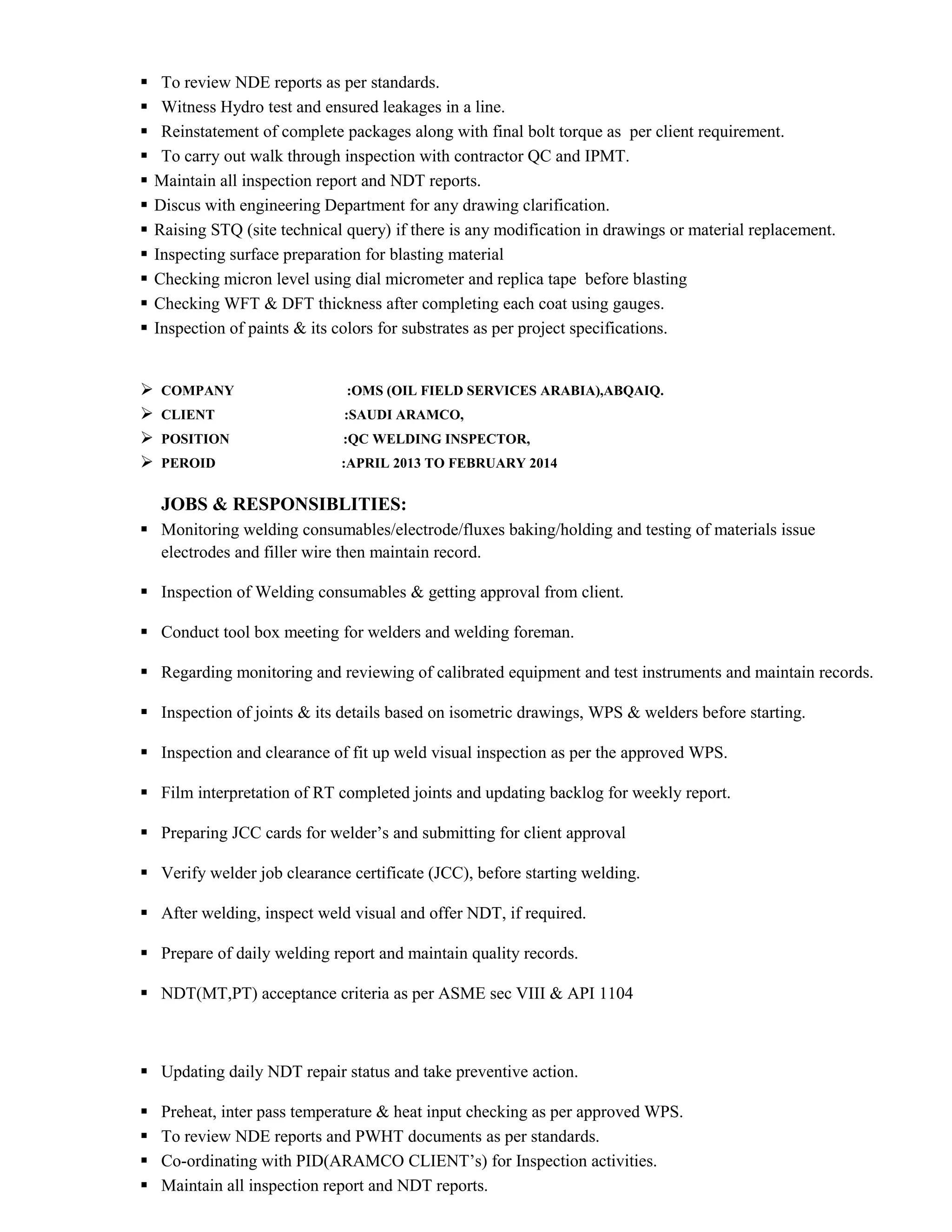 ARAVINTH(CV Aramco Approved) | DOC