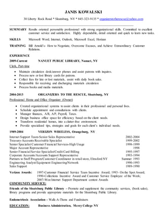 Janis Kowalski Resume - 2016 | PDF