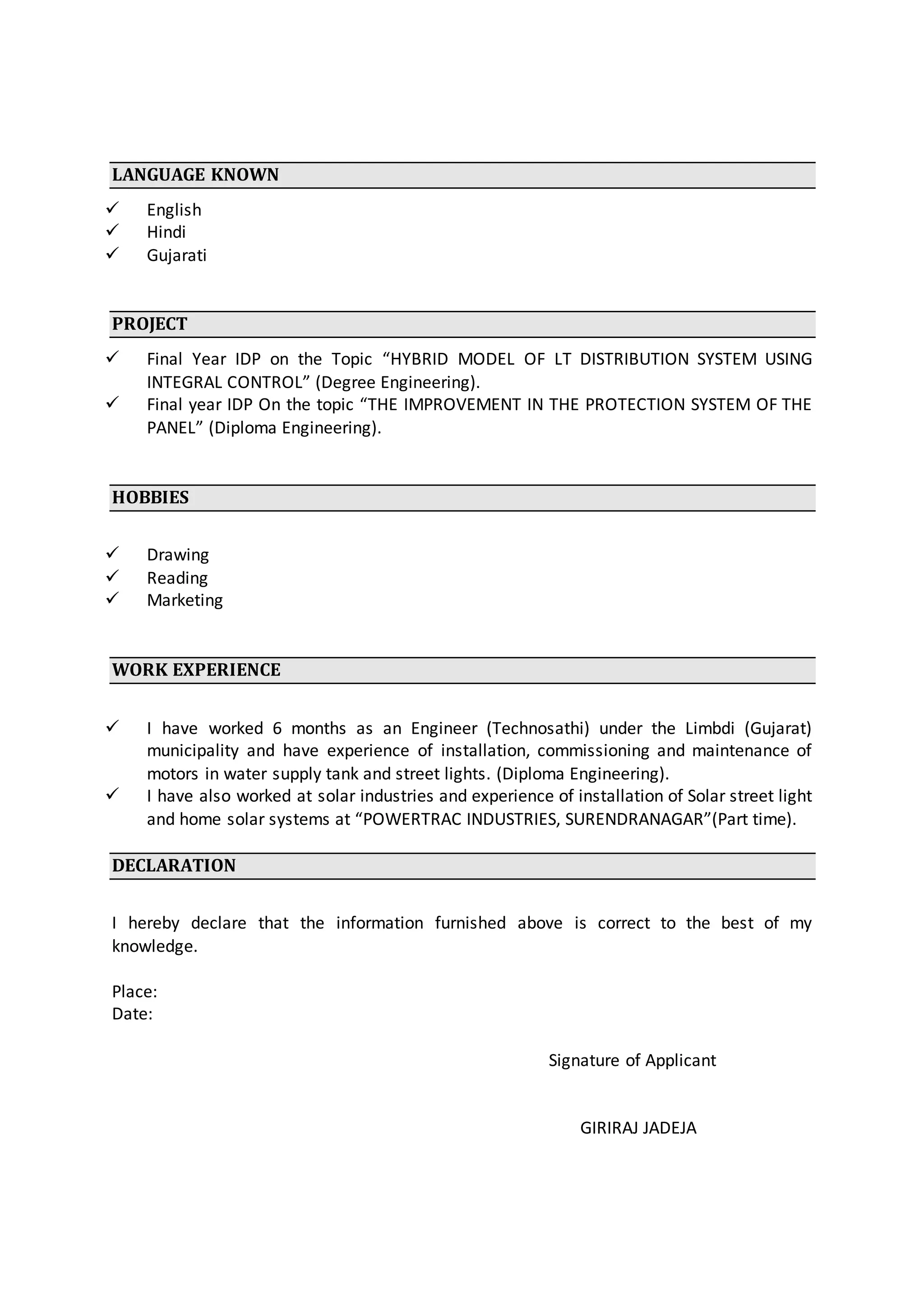 RESUME OF GIRIRAJ JADEJA b.e | DOCX