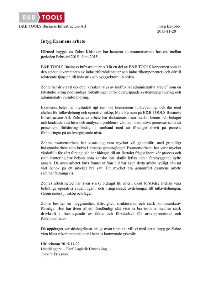 Intyg - Examensarbete | PDF