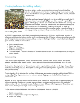 Costing technique in clothing industry | DOC