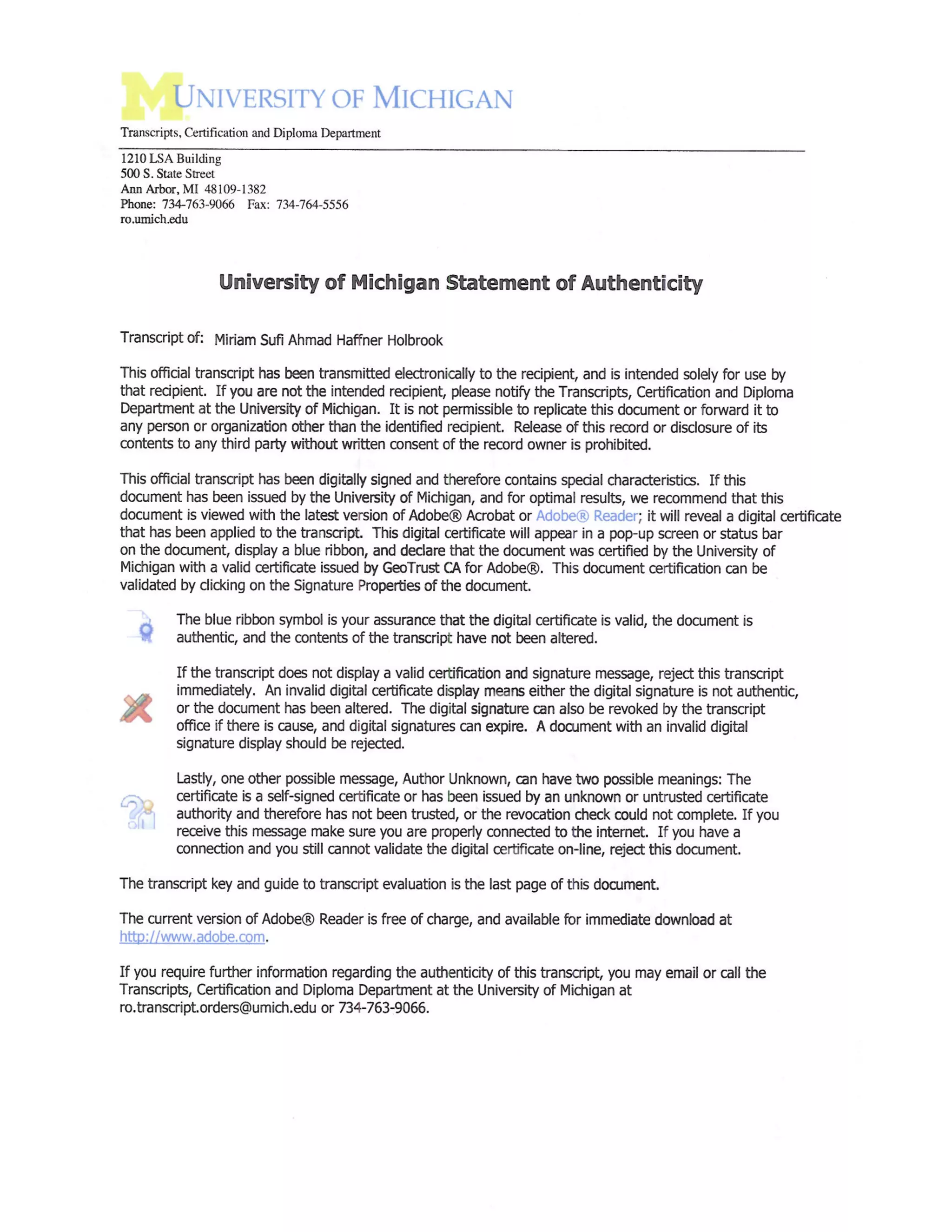 UofM MSW Transcript for Upload | PDF