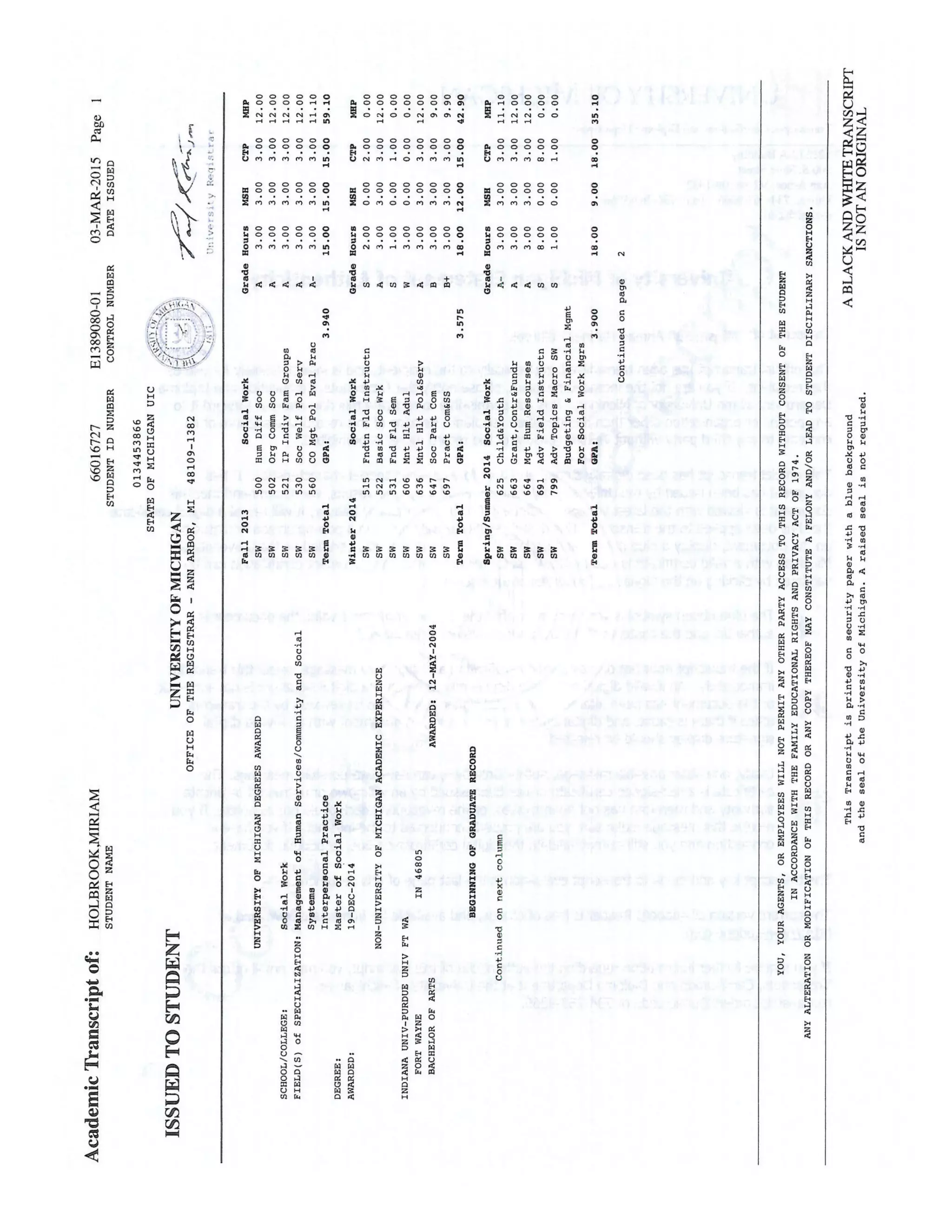UofM MSW Transcript for Upload | PDF | Documentary | Genres