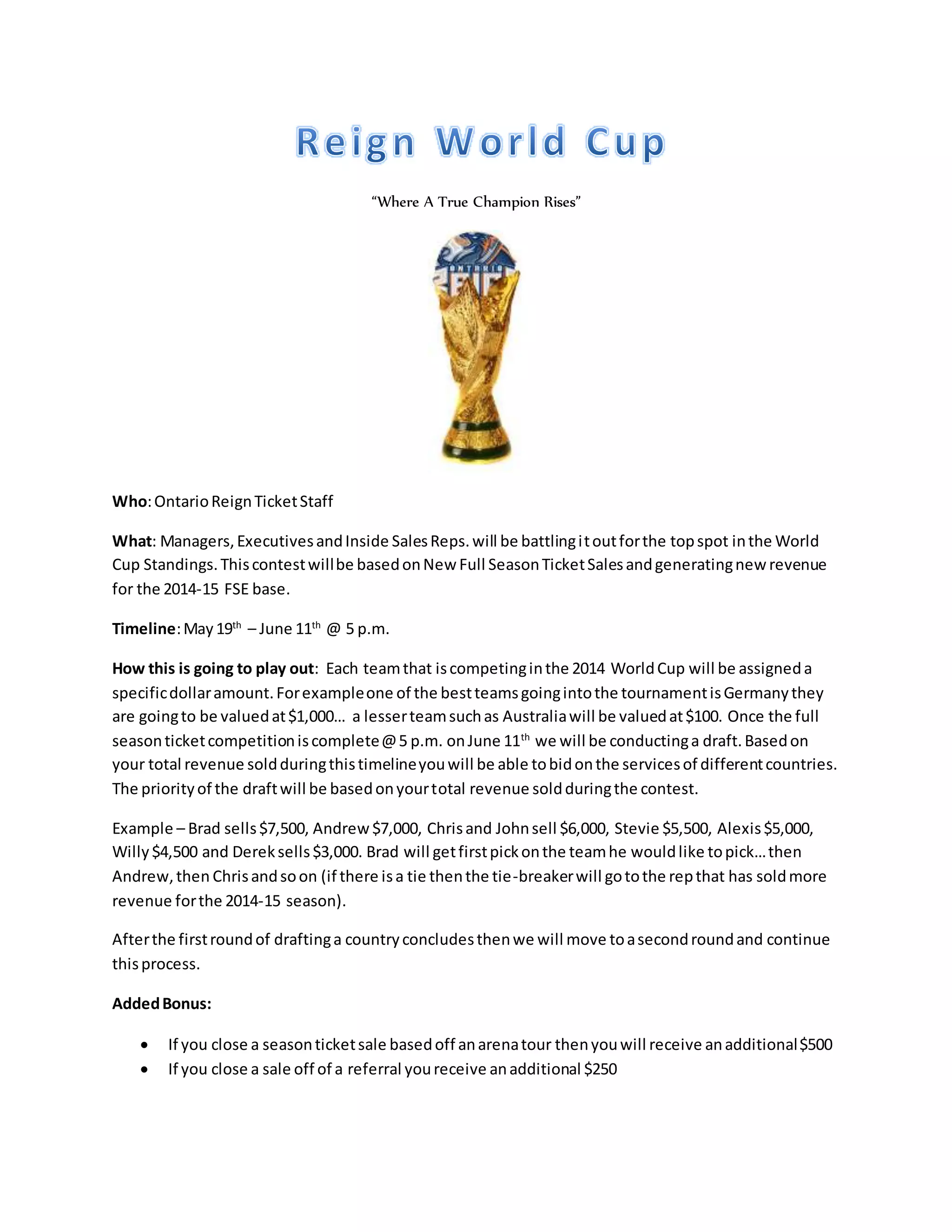 Reign World Cup | DOCX | Soccer | Sports