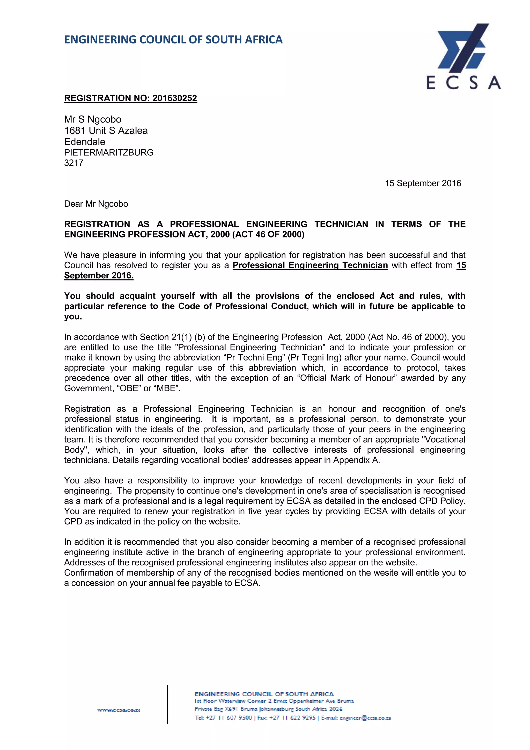 Registration Letter PR TECHNI | PDF