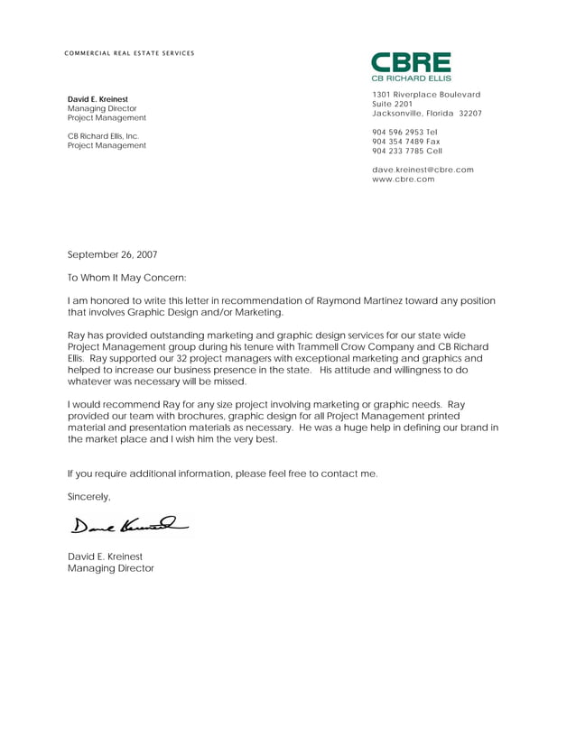 CBRE Reference Letters | PDF | Business | Business and Finance