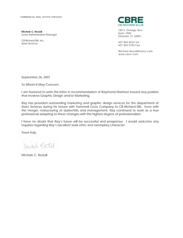 CBRE Reference Letters | PDF | Business | Business and Finance
