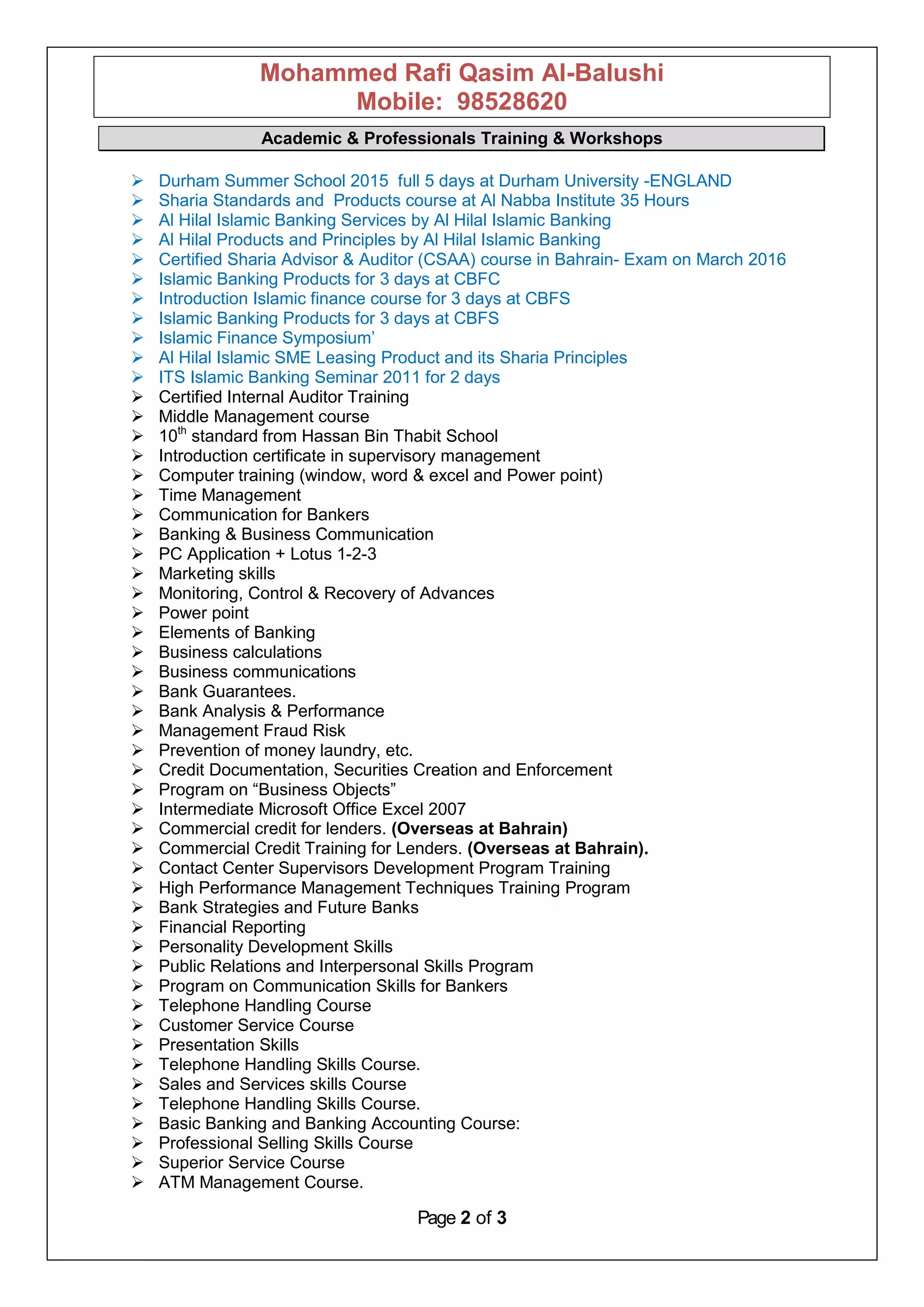 Mohamed Rafi Al Balushi updated CV 23022016docx | PDF