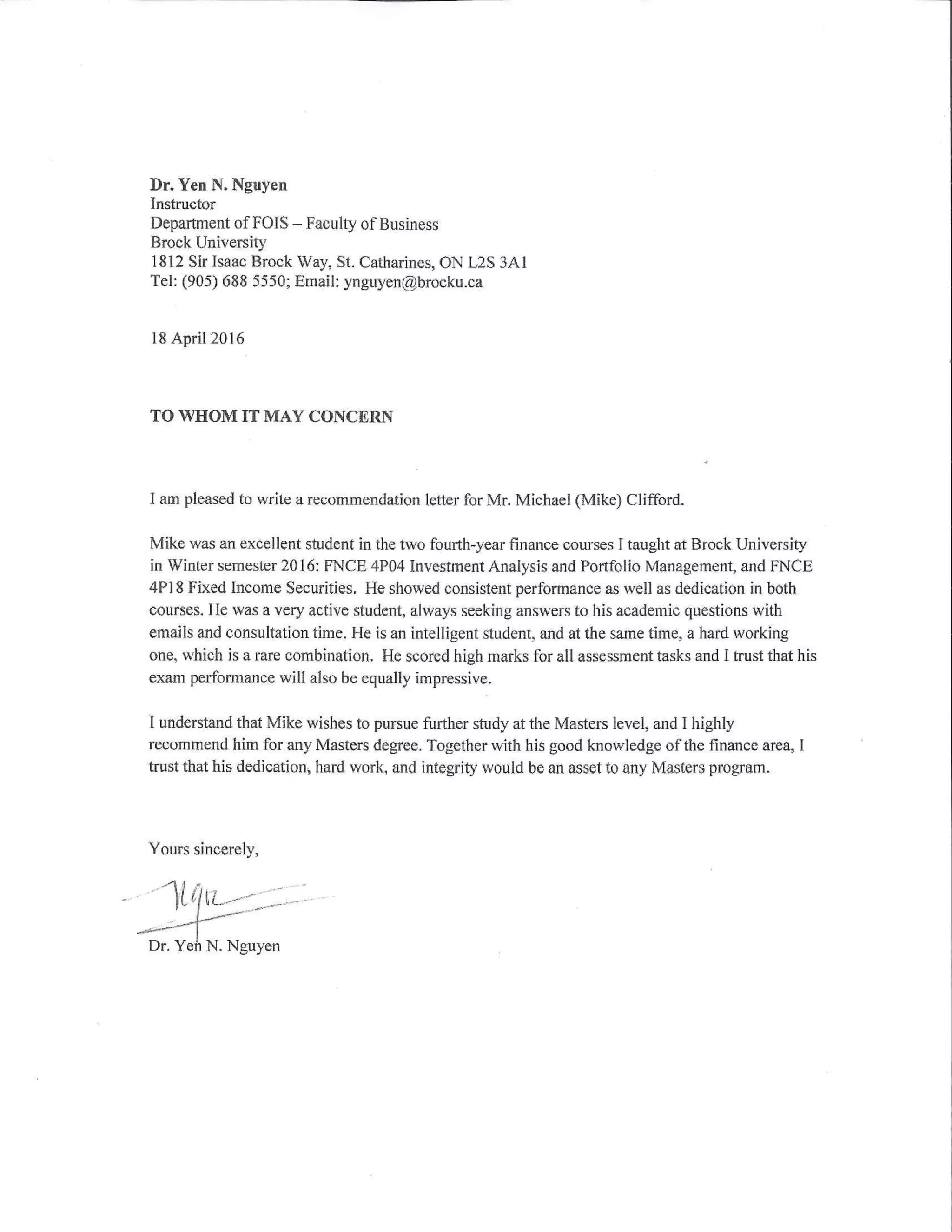 Academic Letter of Reference | PDF