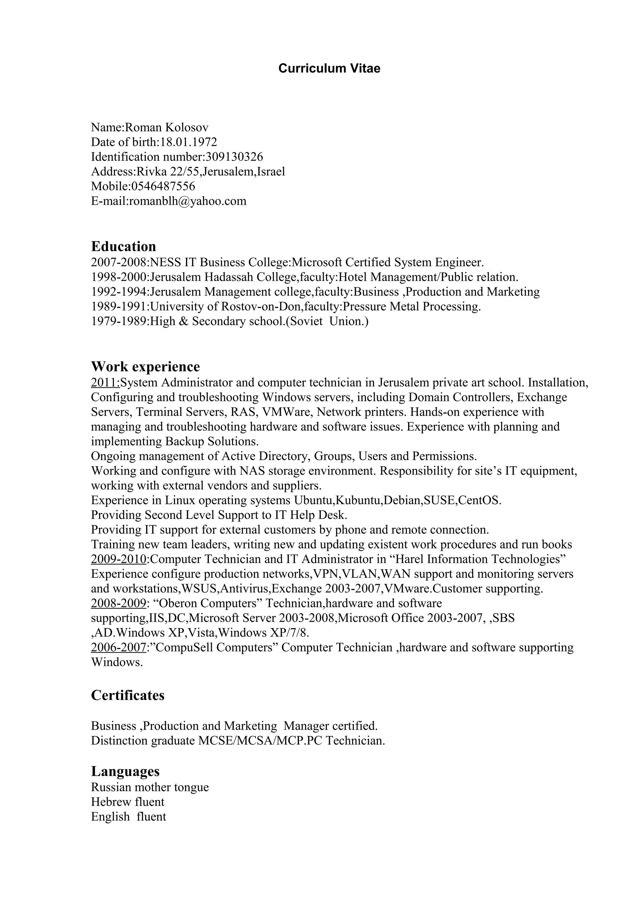 Curriculum Vitae RK | DOC