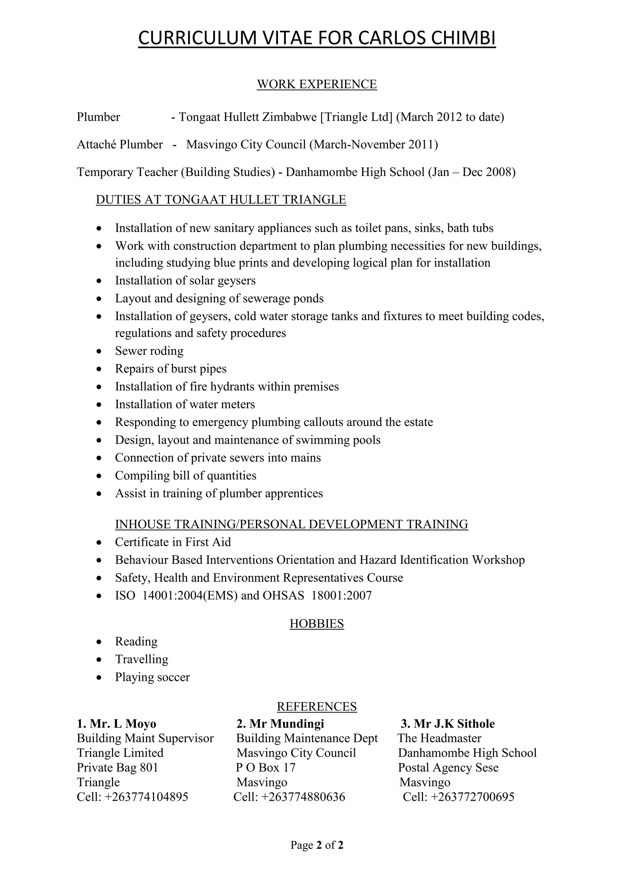 CV FOR CARLOS CHIMBI | PDF