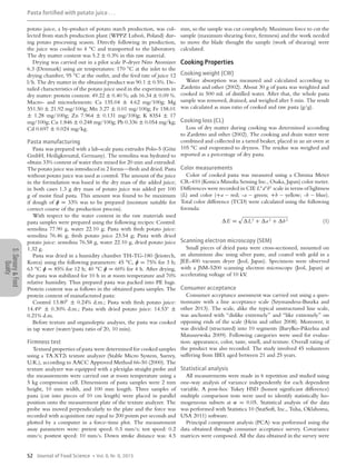 Pasta Fortified with Potato Juice Structure, Quality and Consumer ...