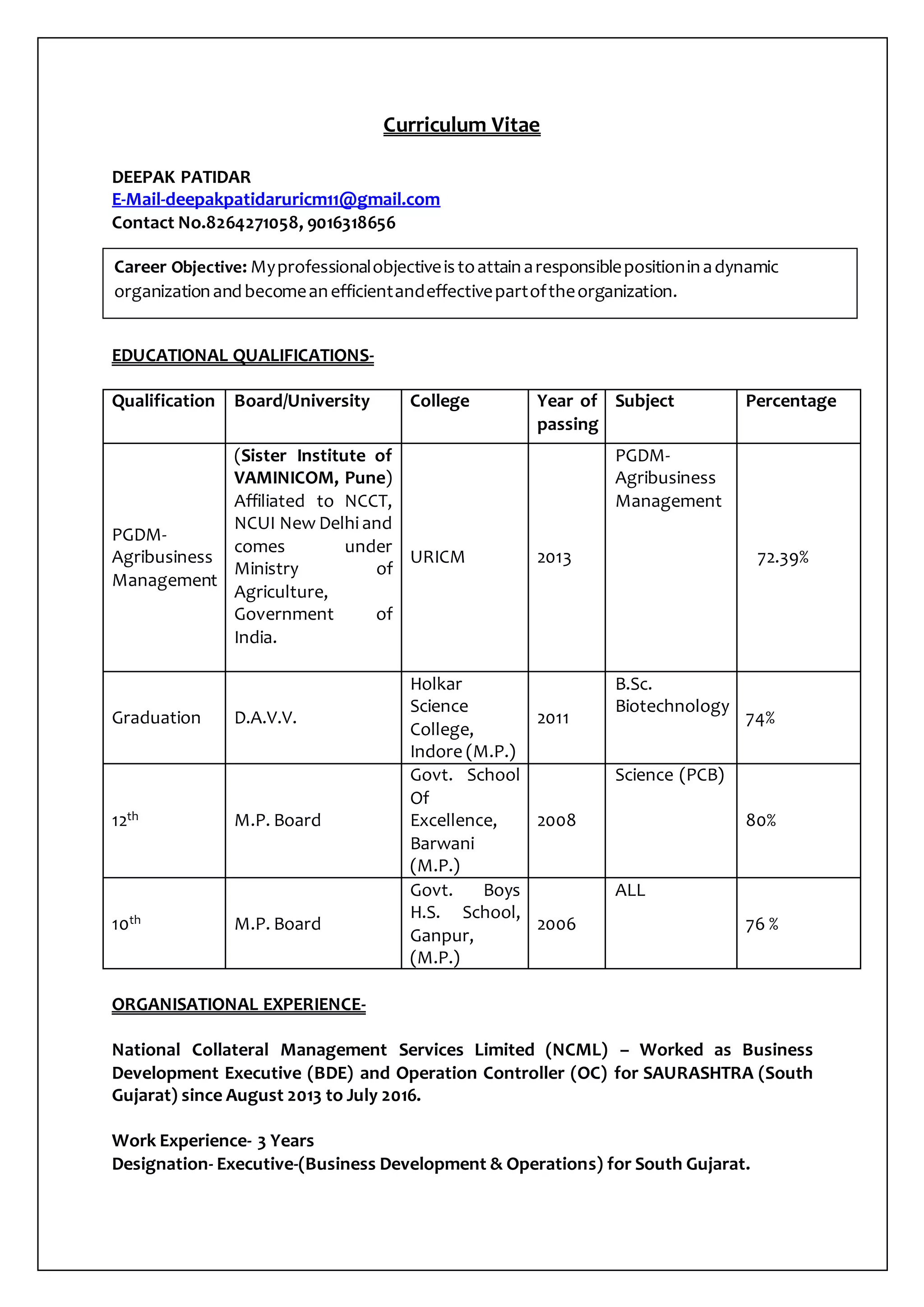 Deepak CV Updated | DOCX | Agriculture | Industries
