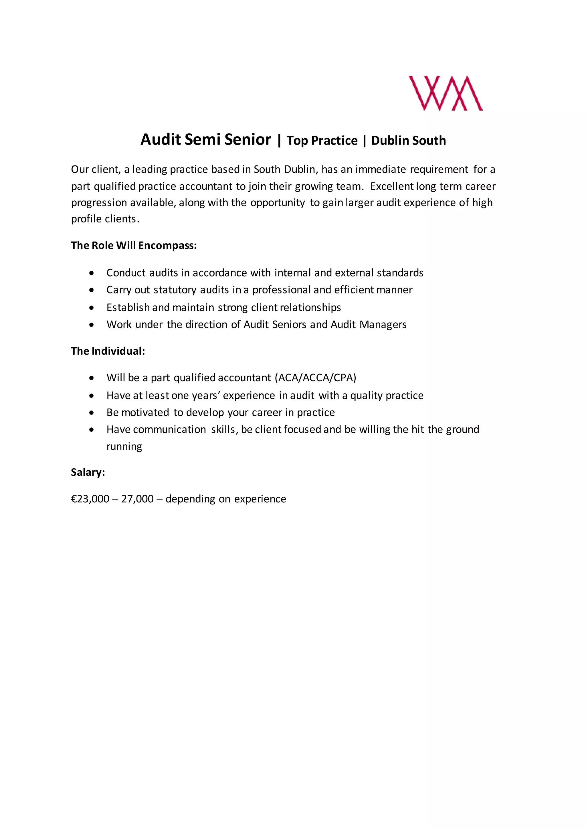 Part Qualified Accountant - Top Practice | DOCX