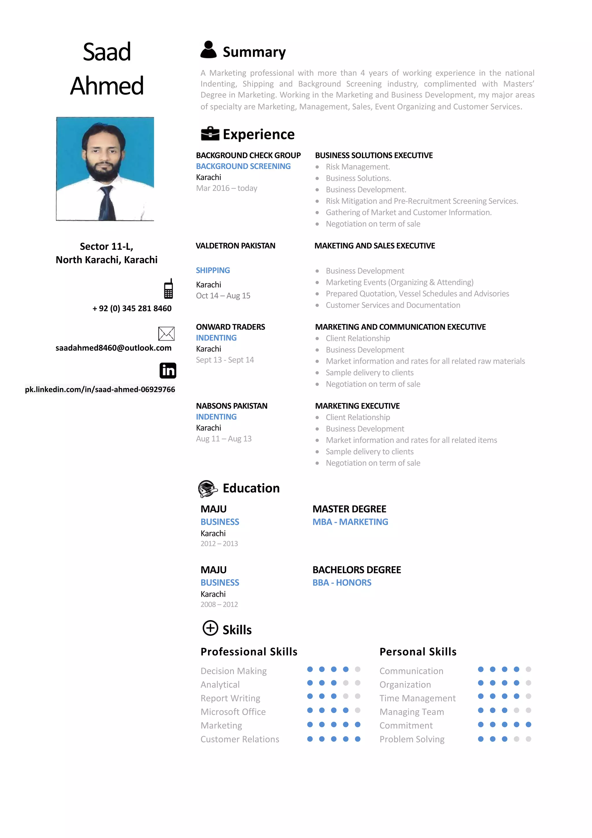 Resume- Saad Ahmed Version 1.3.PDF | Business Administration | Business