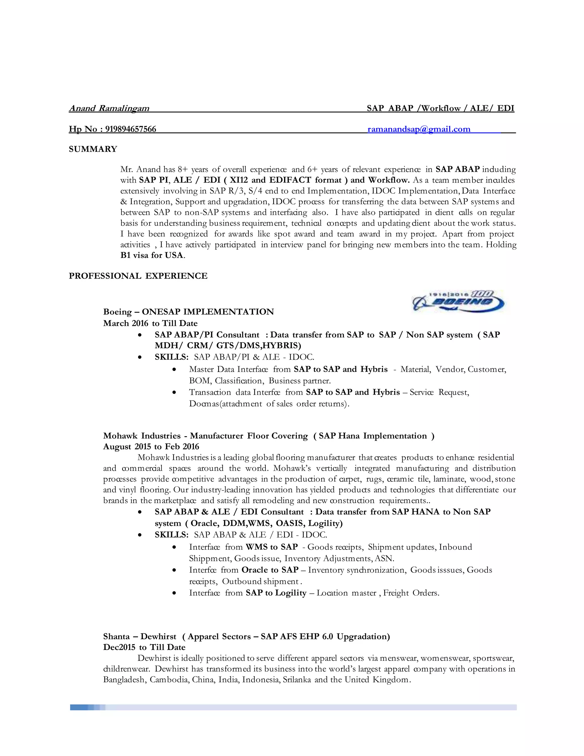 Anand_SAP ABAP | DOCX | Logistics | Business