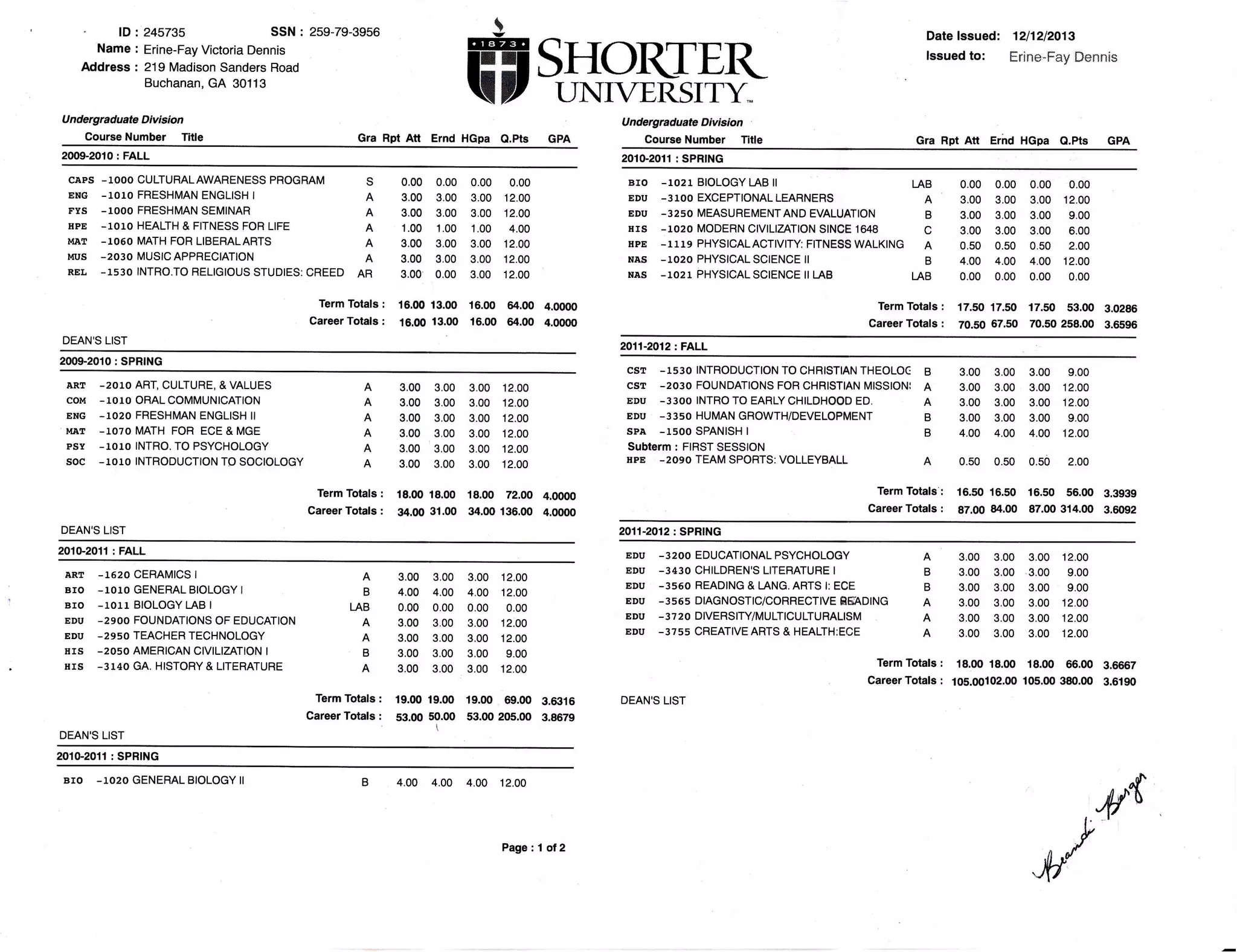 Erine-Fay V. Dennis Shorter University B.S. of Education | PDF