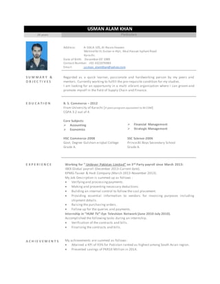 Usman Alam Khan- Resume | DOCX | Business | Business and Finance