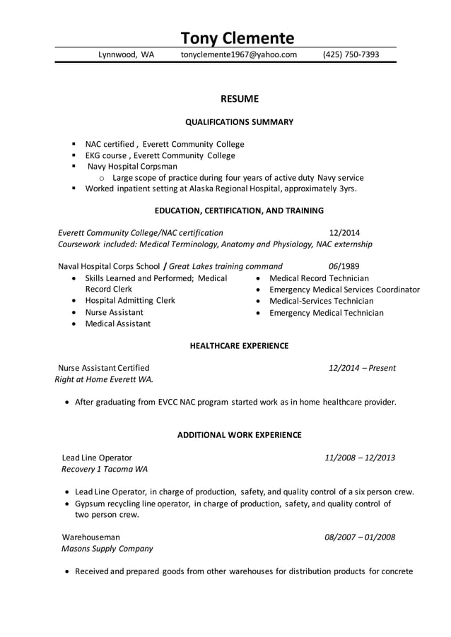 Tony Clemente - Resume 5-12-15 | DOCX | Medical Health