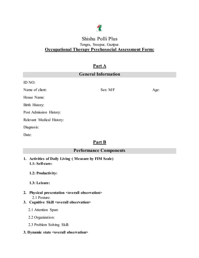 Occopational Therapy Ax-Psychosocial | DOCX | Physical Therapy | Wellness