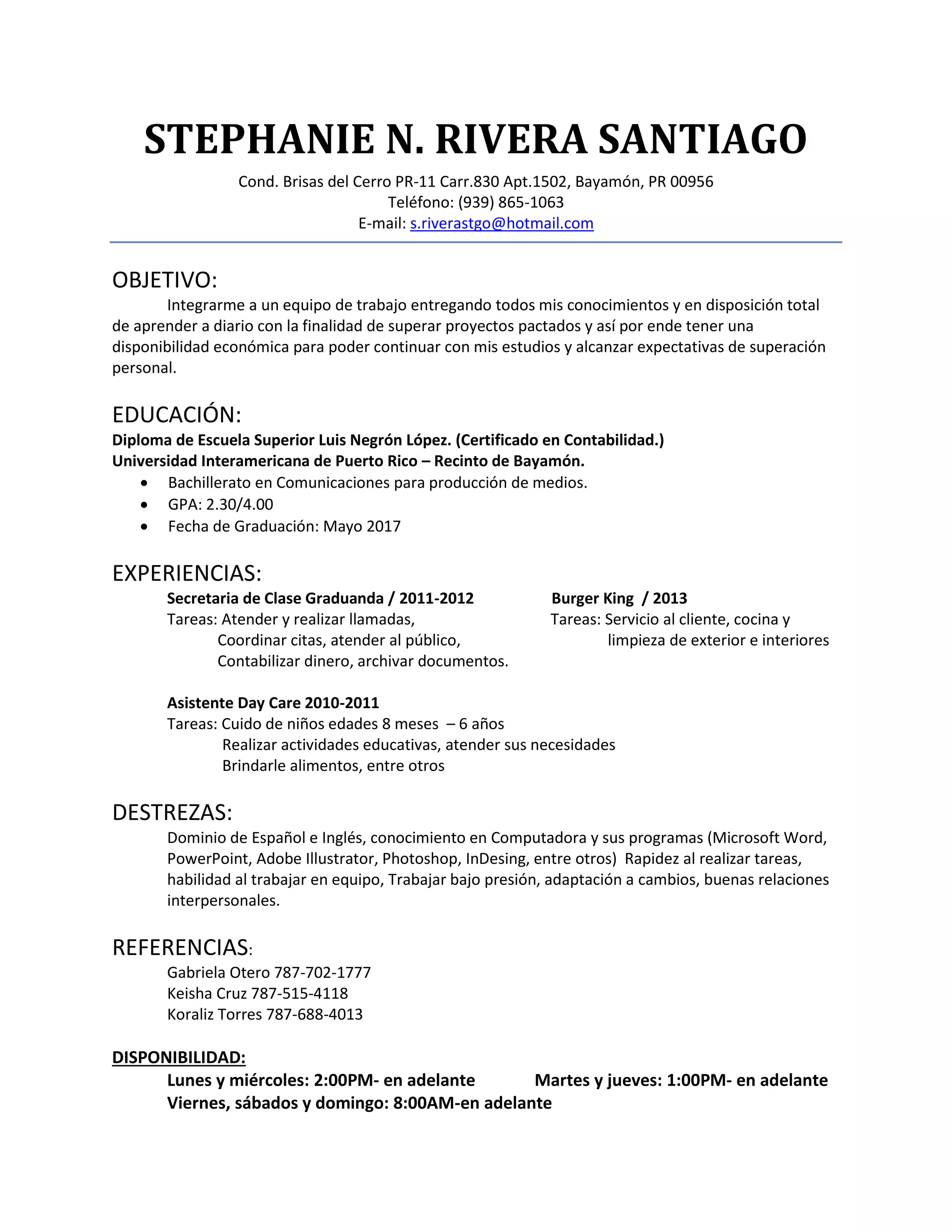 STEPHANIE RIVERA- CV | PDF