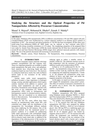 Studying the Structure and the Optical Properties of Pd Nanoparticles Affected by Precursor ...