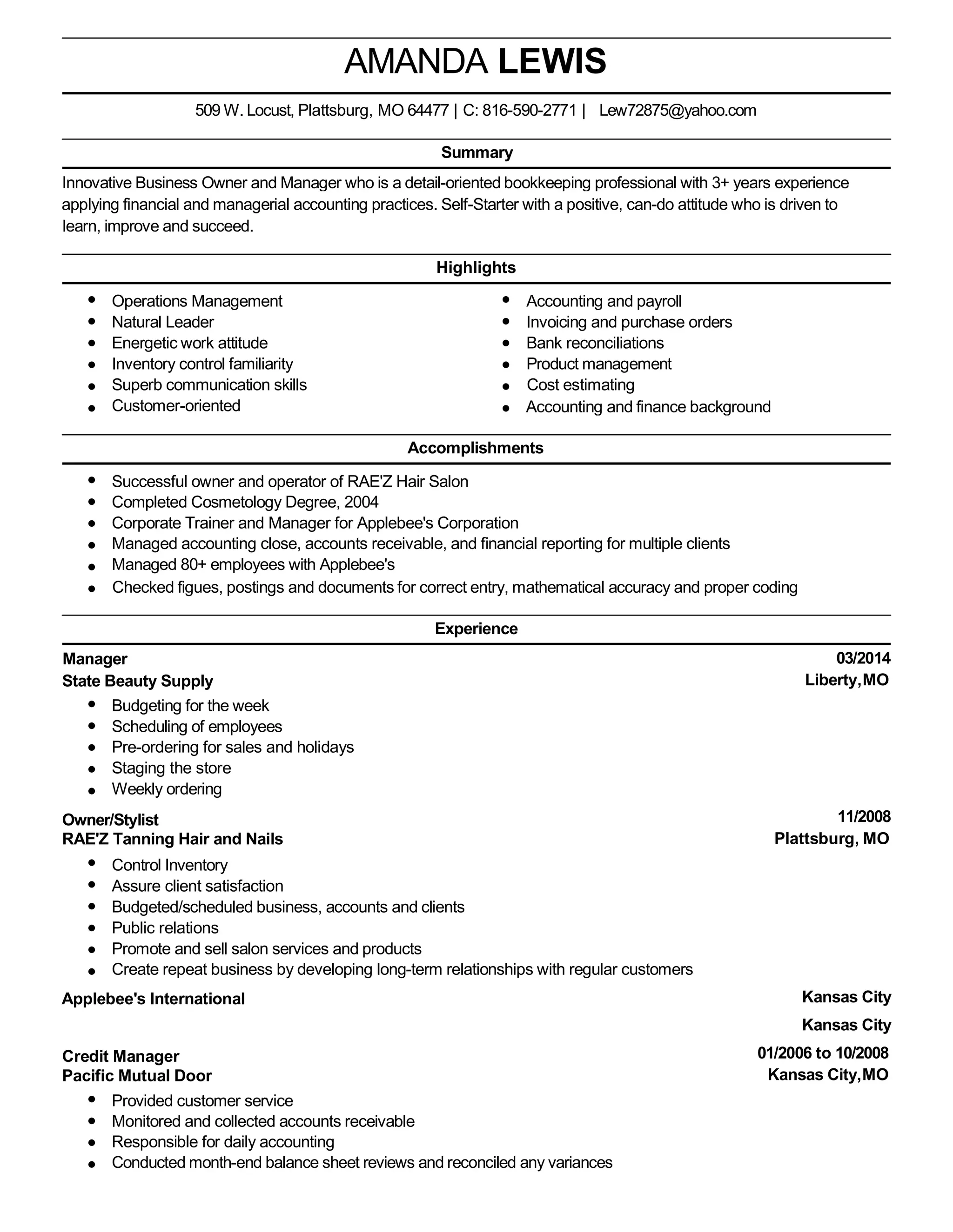 Amanda Lewis Resume | PDF