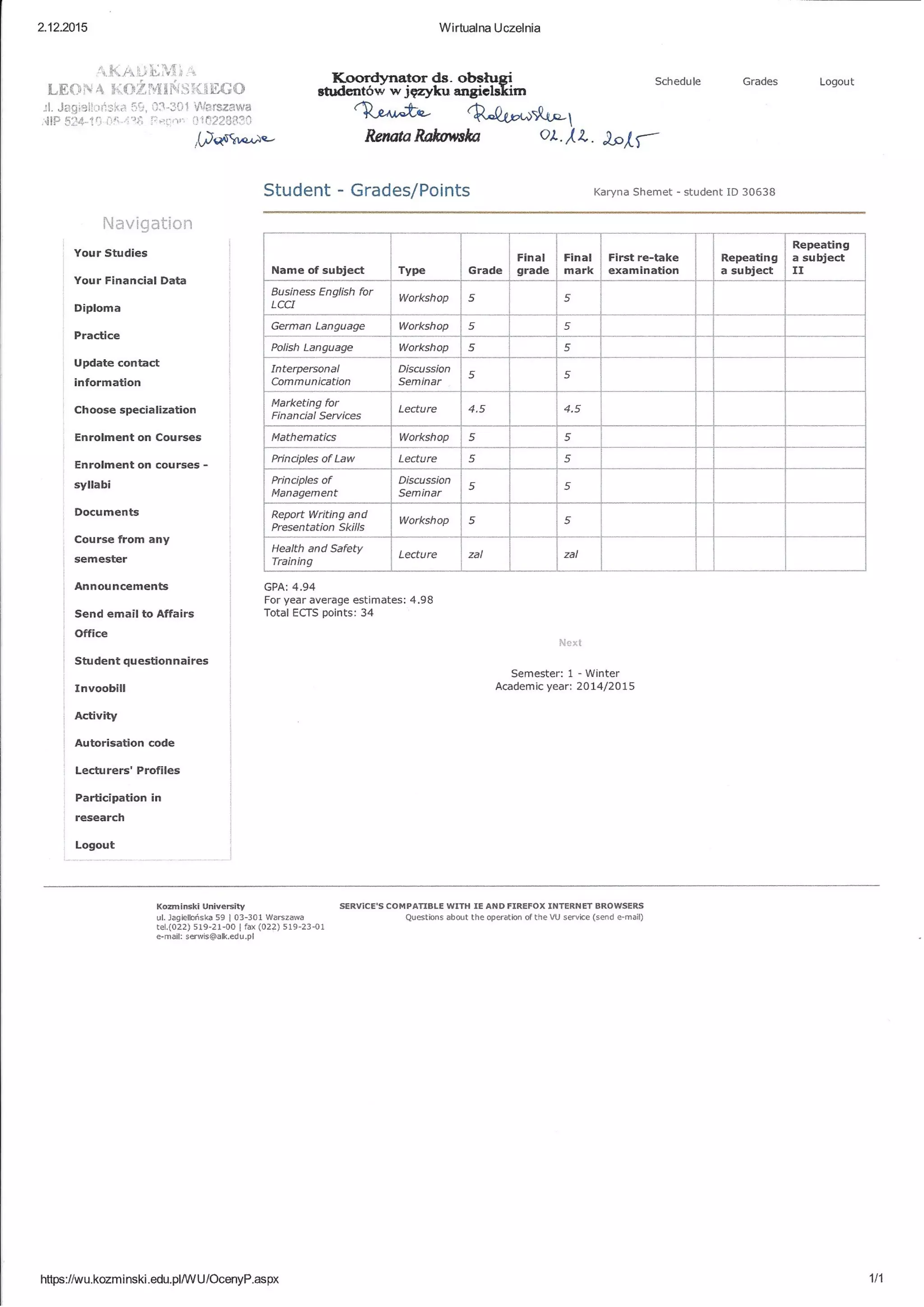 Transcript of records. Kozminski | PDF