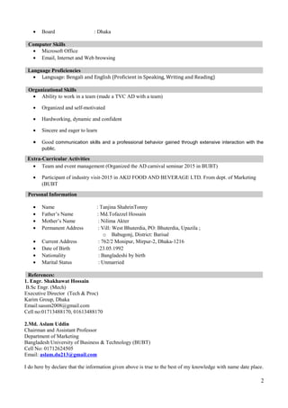CV of Tanjina Shahrin Tonny | DOC