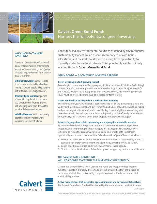 Calvert Green Bond Fund Fact Sheet | PDF