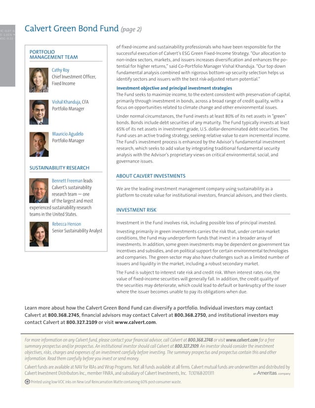 Calvert Green Bond Fund Fact Sheet | PDF