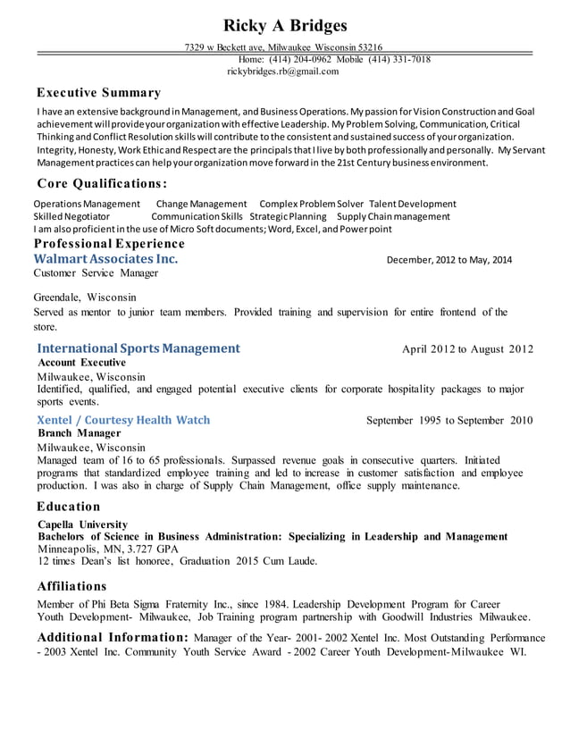 Ricky Bridges 21st Century Manager Resume | PDF