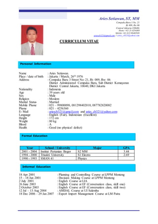 CV Aries | DOCX | Business Administration | Business