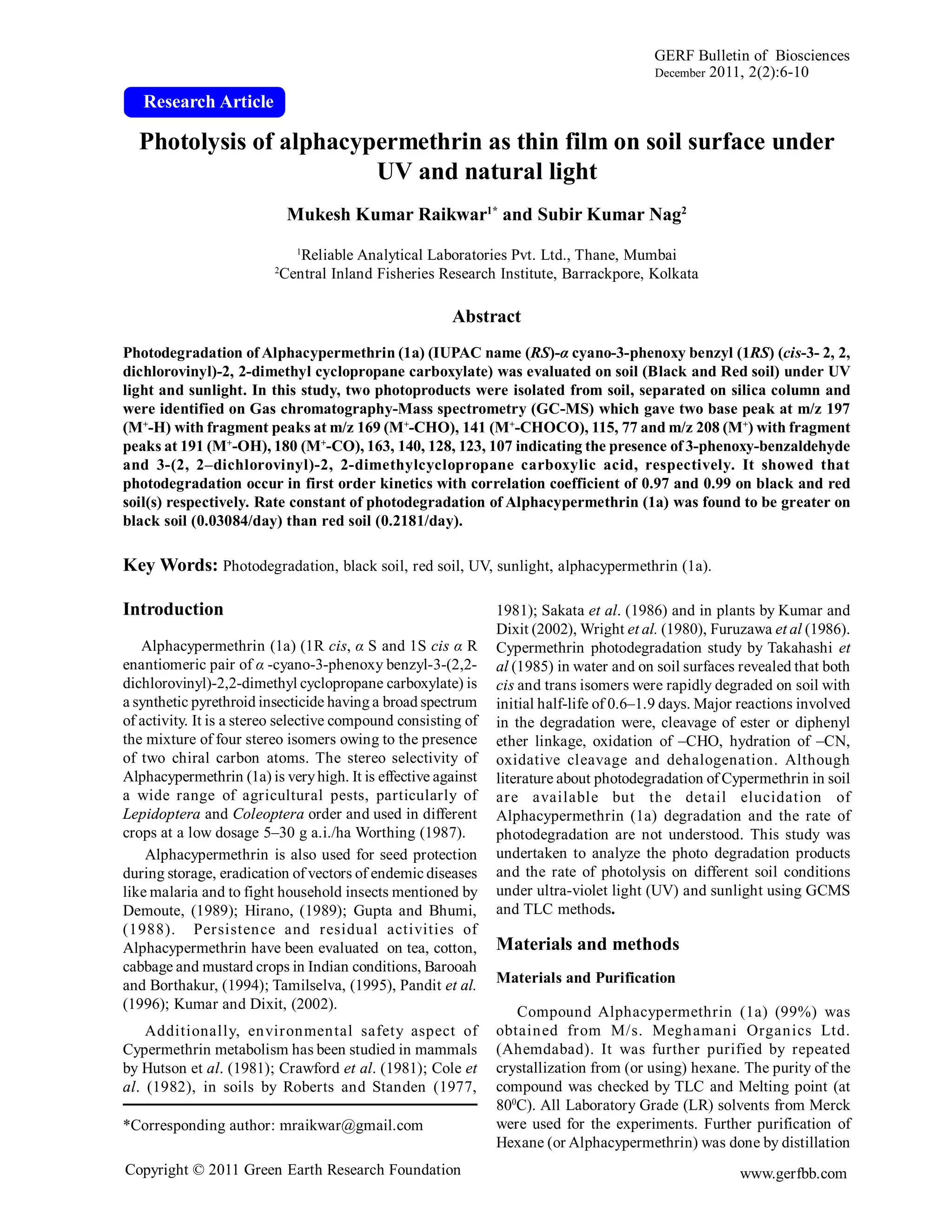 Photolysis of alphacypermethrin as thin film | PDF | Chemistry | Science