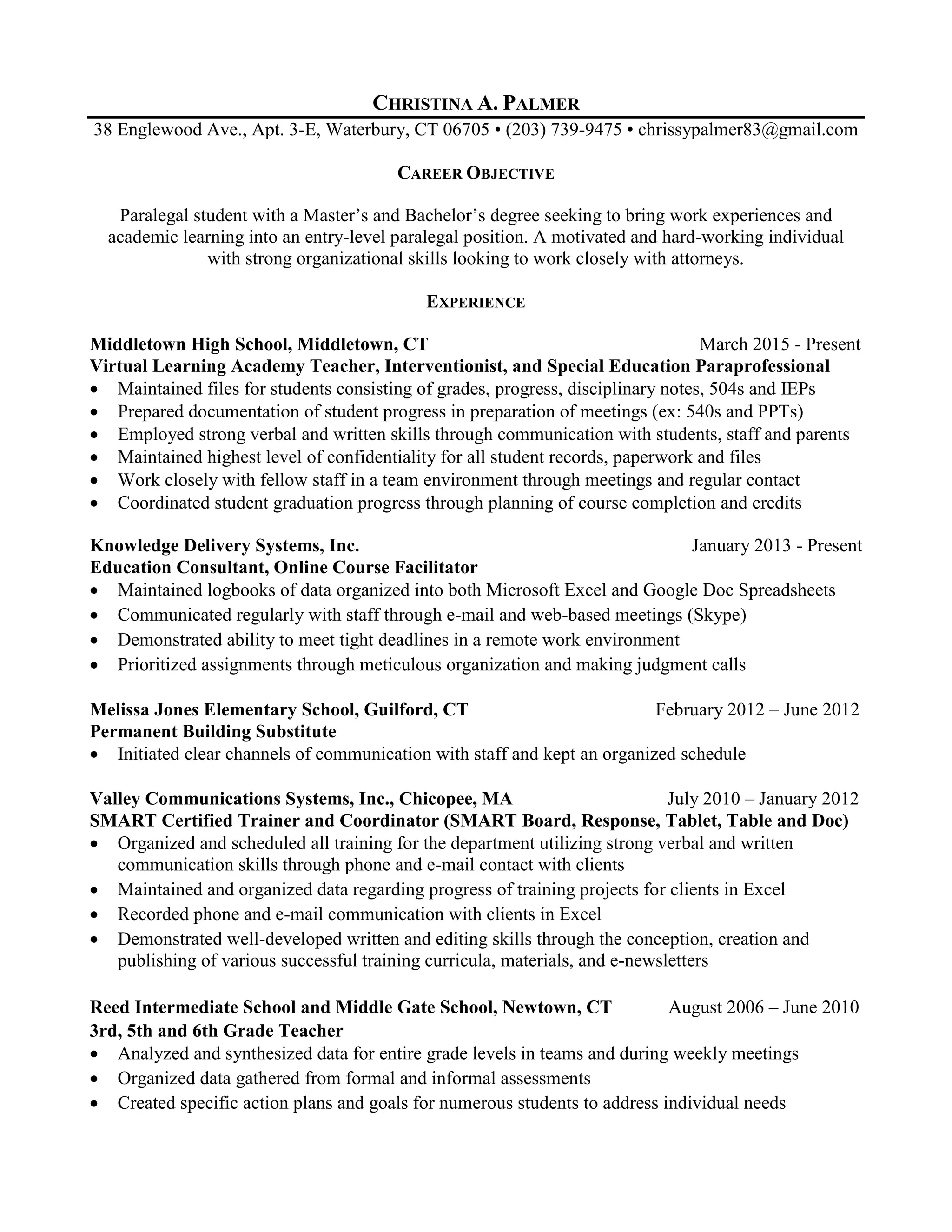 Christina Palmer Resume 2016 | PDF