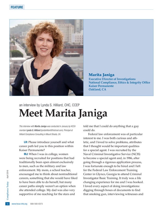 April2016_ComplianceToday._Janiga | PDF