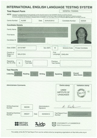 IELTS Score Sheet | PDF