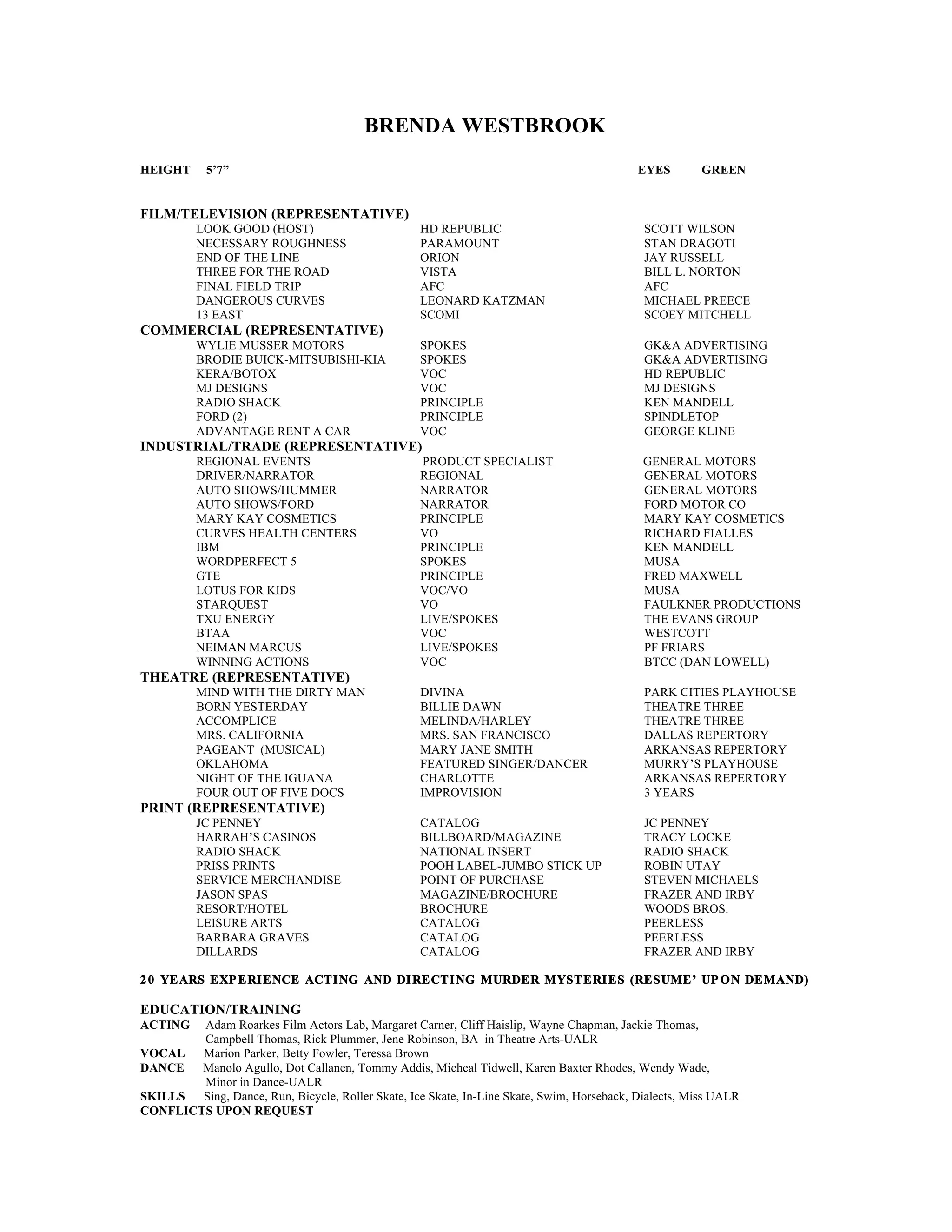 Brenda's acting resume | PDF