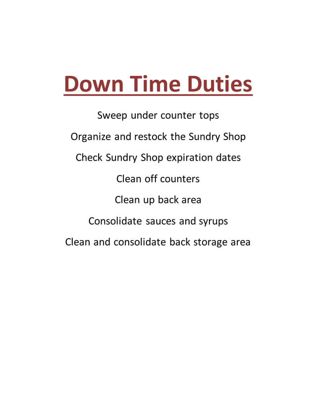 Opening & Closing Duties | DOCX