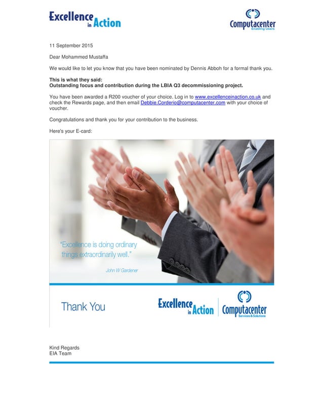 Excellance In Action Award - 11September 2015 | PDF