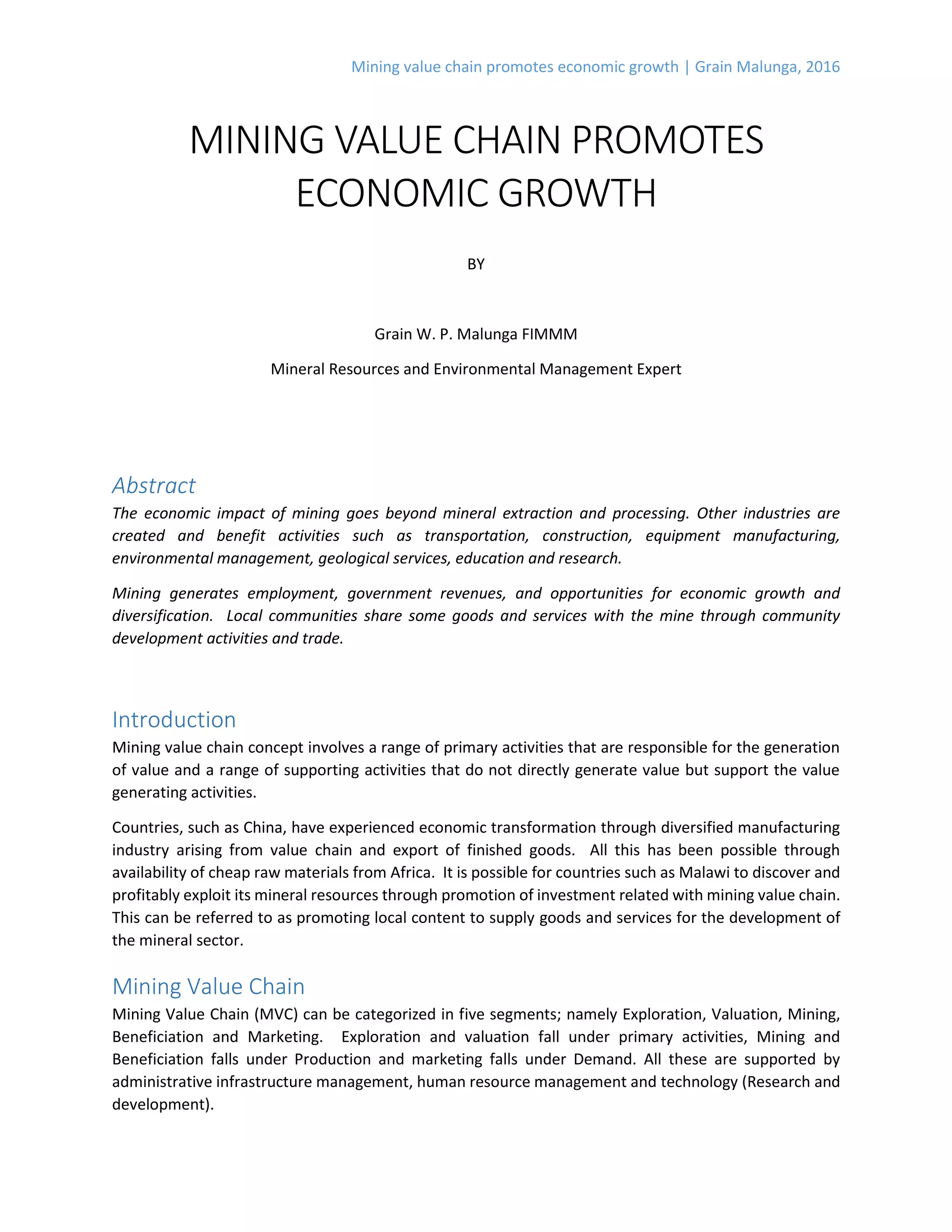 MINERAL VALUE CHAIN PROMOTES ECONOMIC GROWTH | PDF