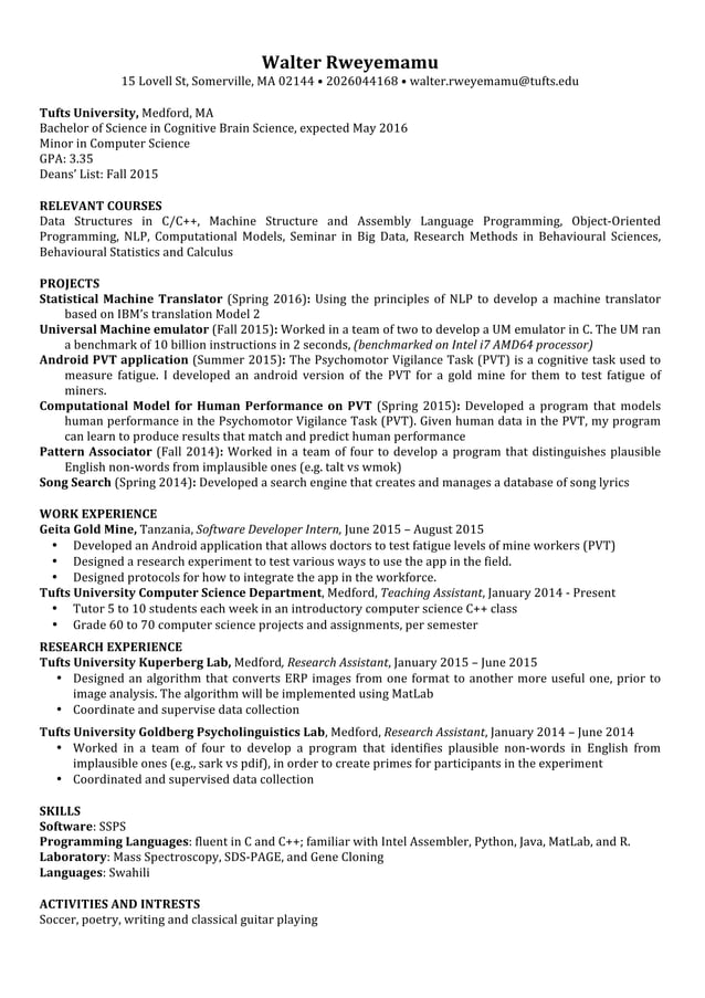 Walter Rweyemamu, Resume | DOCX