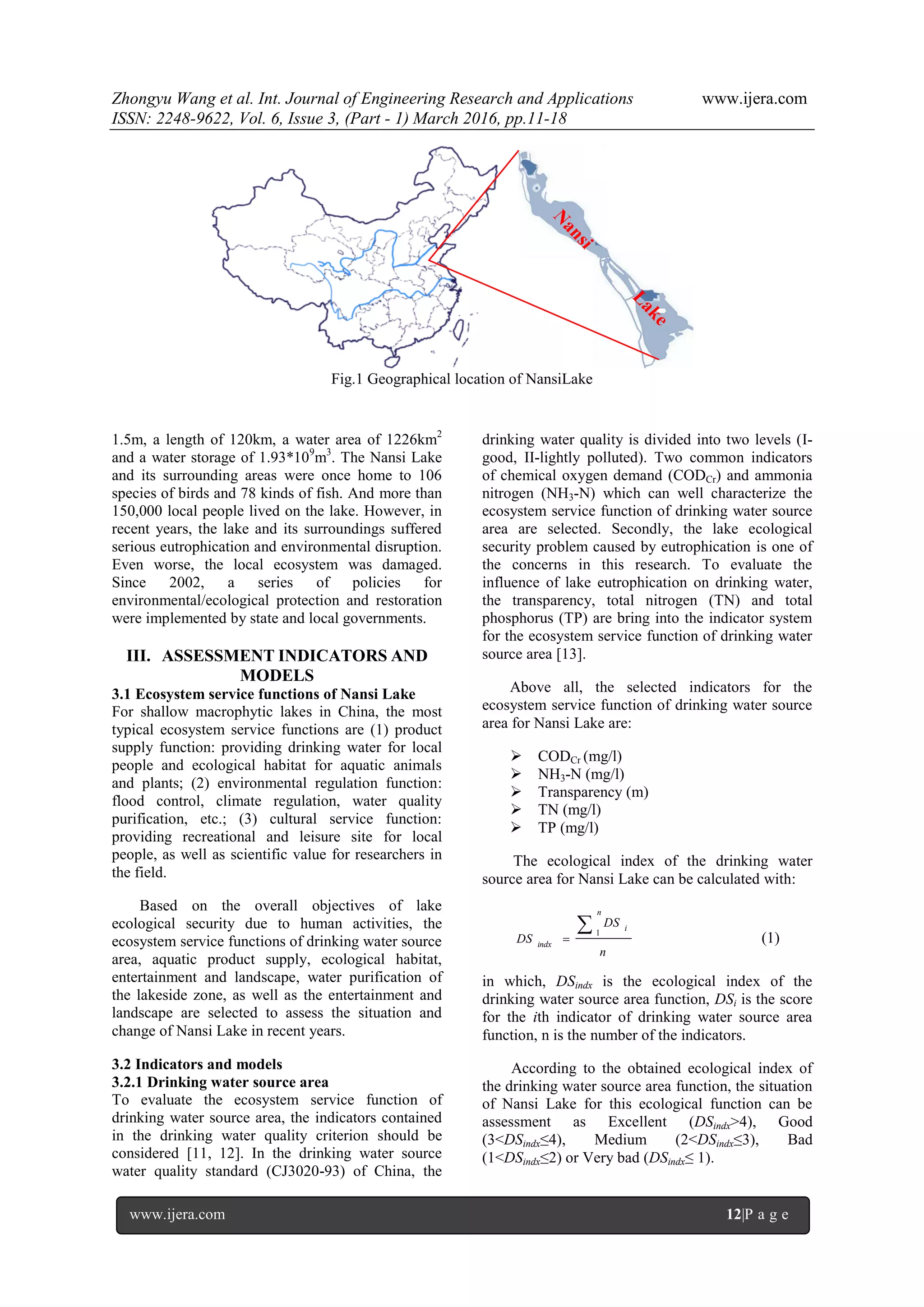 Assessment on the Ecosystem Service Functions of Nansi Lake in China | PDF
