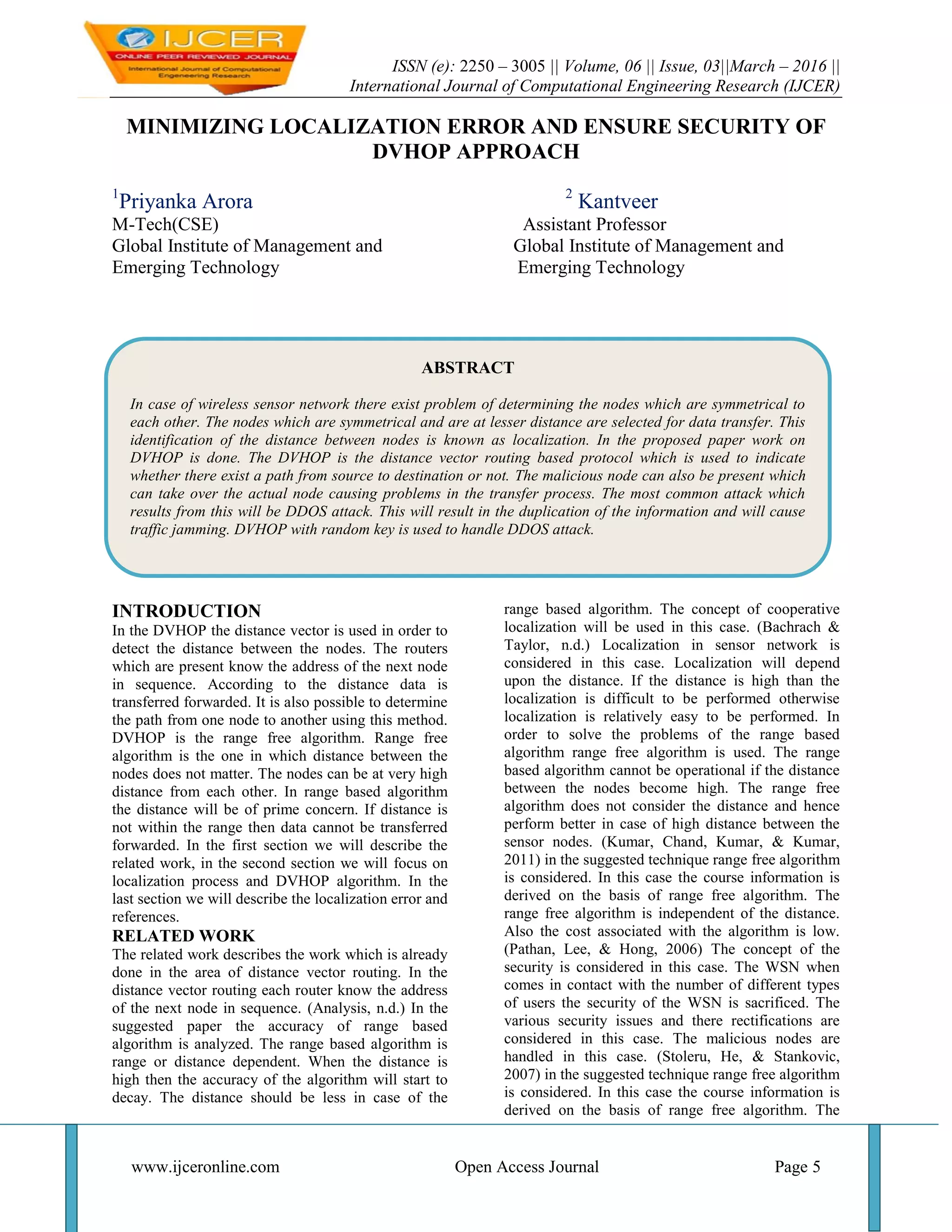 Minimizing Localization Error And Ensure Security Of Dvhop Approach Pdf